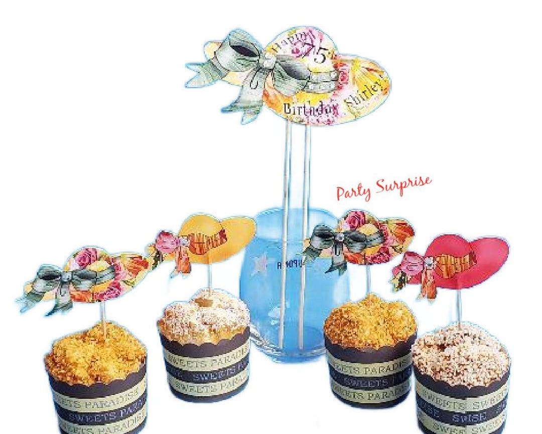 Hat Cupcake Toppers, Cake Toppers, Floral Hat Toppers Hand Made in NV ...