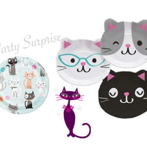 Cat Plates Cat Party Kitten Party Pet Birthday Kids Party Cat Face ...