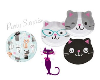 Cat Party Plates Cat Birthday Cat Party Supplies Kitty - Etsy