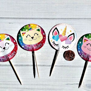 Cat Happy Birthday Balloon Pkg Calico Cat Caticorn Paw Print Pink White ...