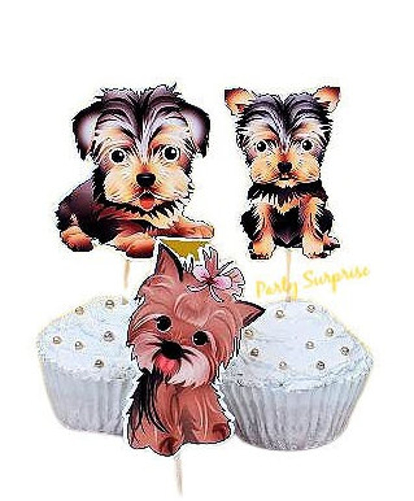 Yorkie Cupcake Toppers Dog Party Decoration Custom Made - Etsy