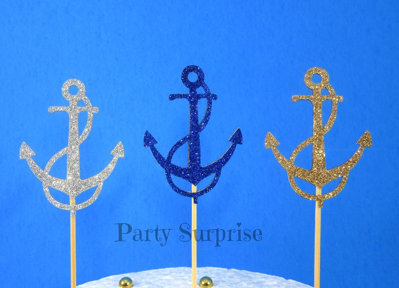 Anchor Cupcake Toppers Nautical Party Decor Wedding Bachelor Party Baby ...