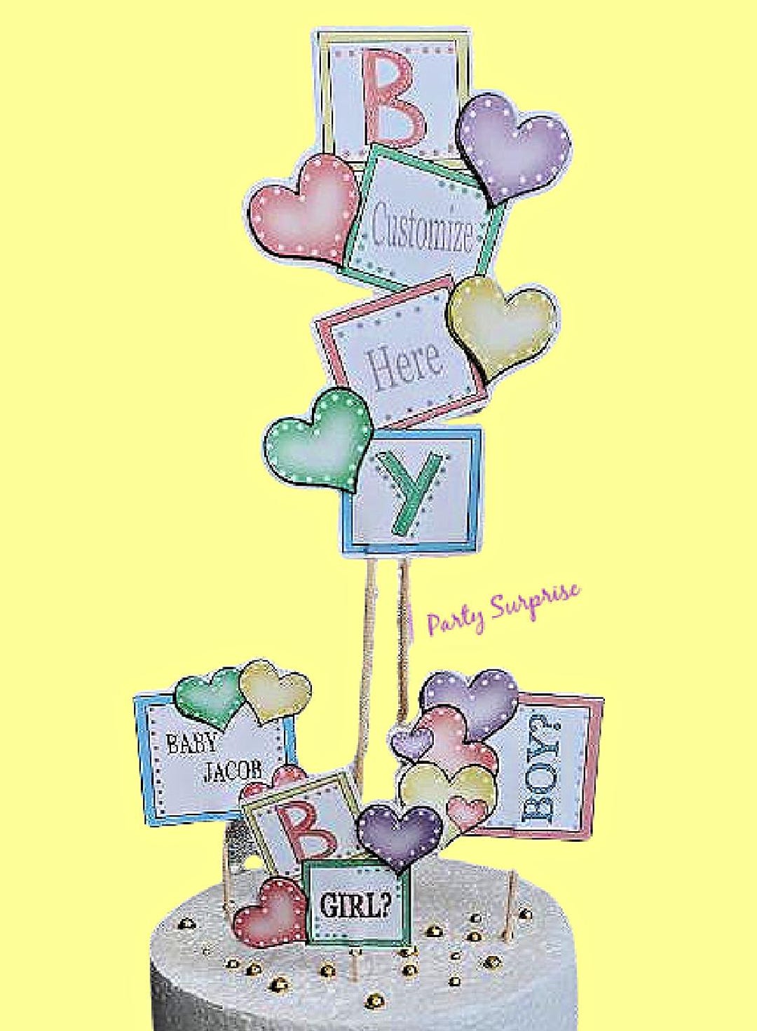 Baby Cupcake Toppers Baby Blocks Cake Personalize Custom Hand Made Baby ...