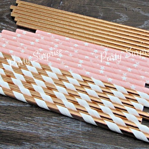 Rose Gold Straws Light Pink Straw Mix Foil Rose Gold and Pink Straws ...