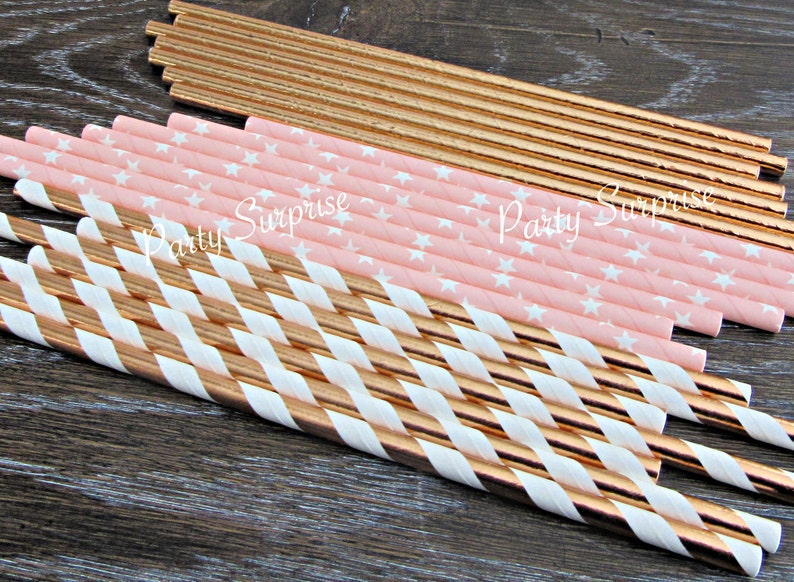 Rose Gold Straws Light Pink Straw Mix Foil Rose Gold and Pink - Etsy