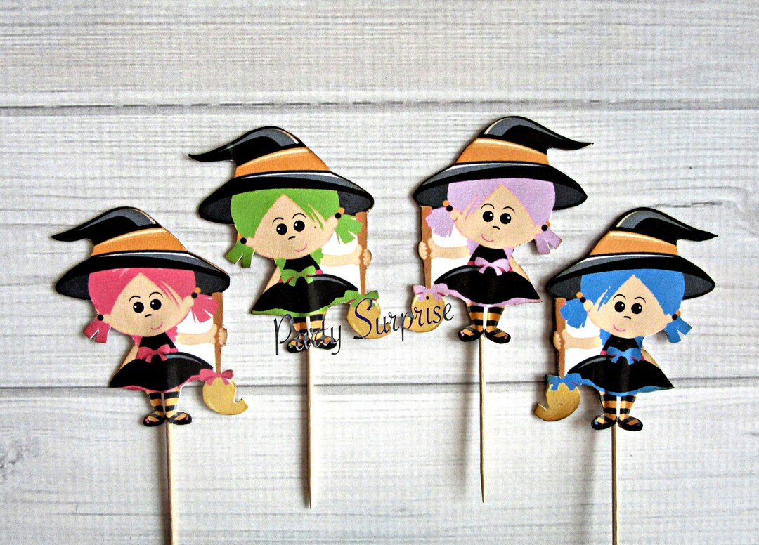 Witch Halloween Cupcake Toppers Little Girl Witches Halloween Party ...