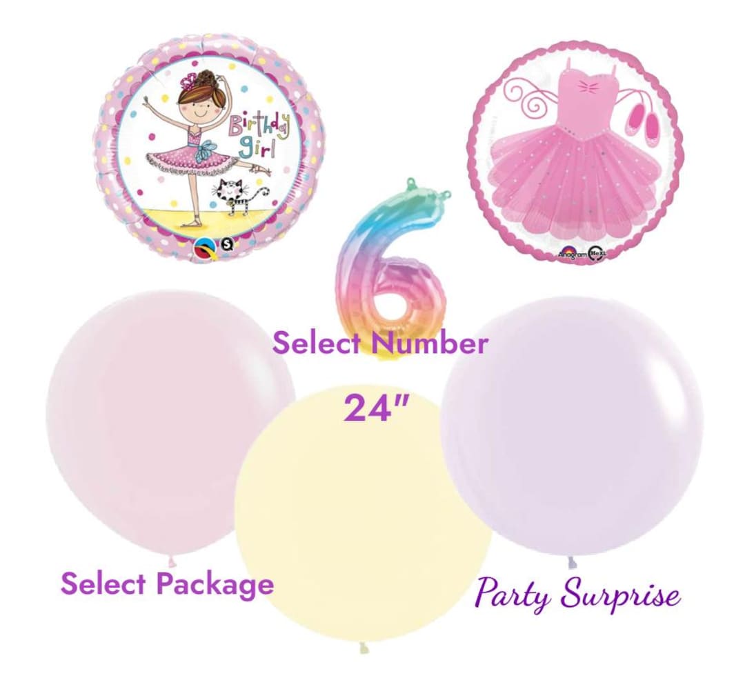 Girl Birthday Balloons Ballerina Pastel Matte 24" Rainbow Number ...