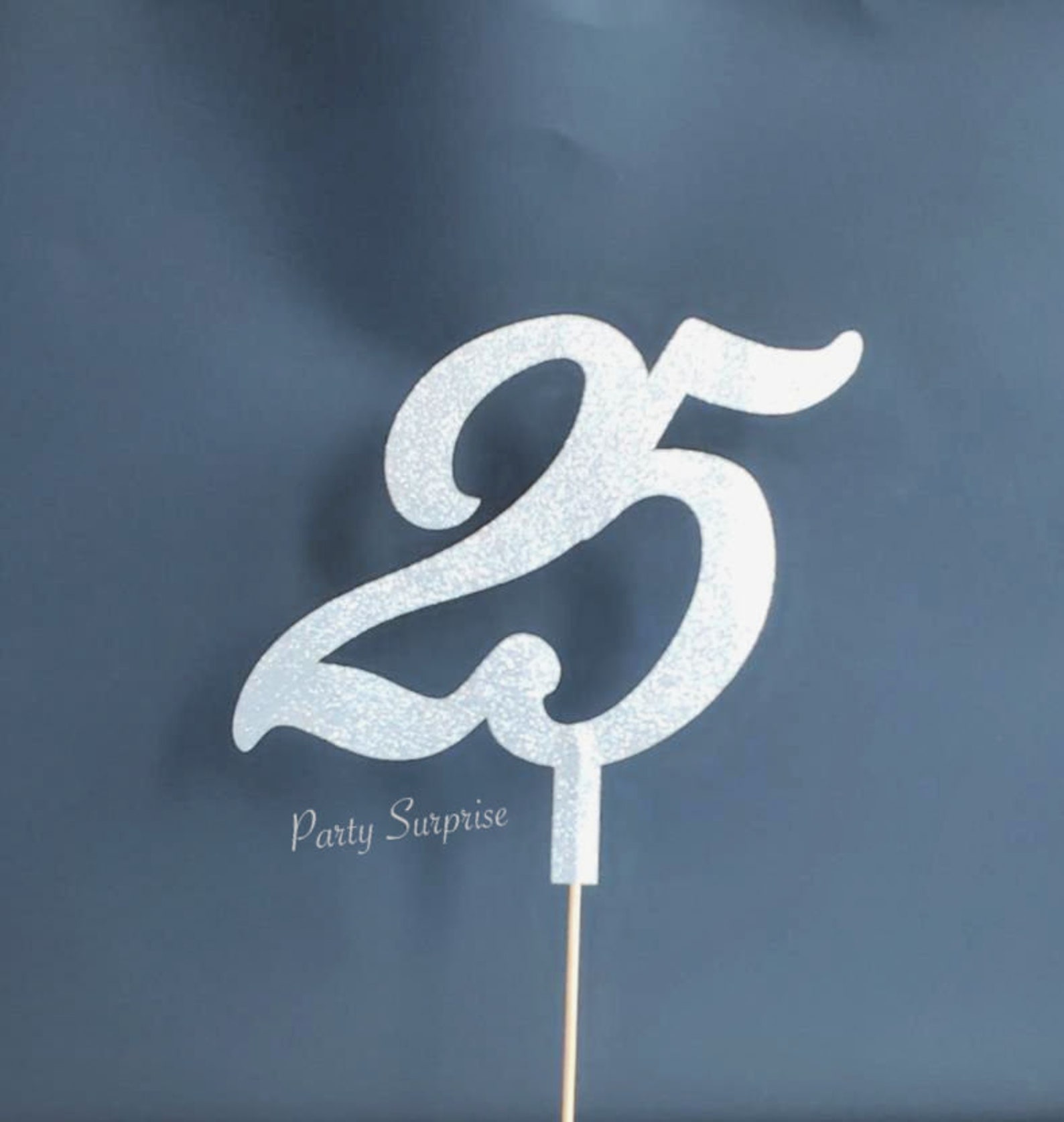 Silver Glitter 25th Cake Topper, Anniversary Birthday Party Decoration ...