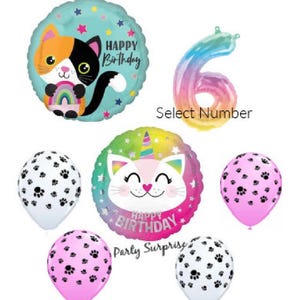 Cat Birthday Balloon Package: Calico, Caticorn, Paw Print, Number ...