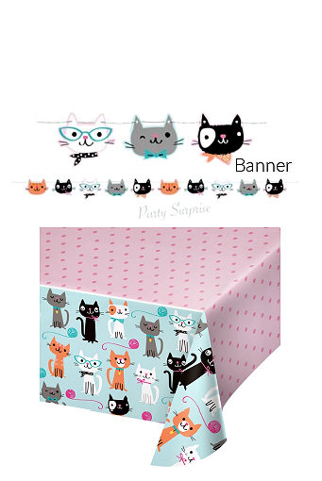 Cat Tablecloth, Cat Banner, Cat Party Tableware Decorations Kitten ...