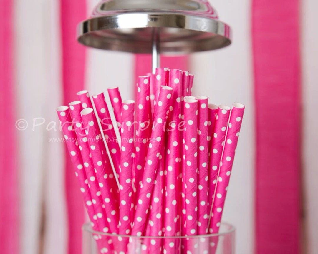 Pink Straws, Hot Pink Polka Dot Straws Bridal Shower Sweet 16 Baby ...