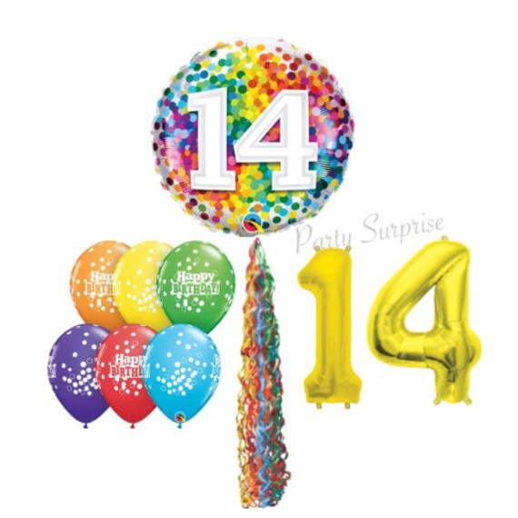 14th Birthday Balloon Package Mylar Foil Latex Balloon Tail Twirlz ...