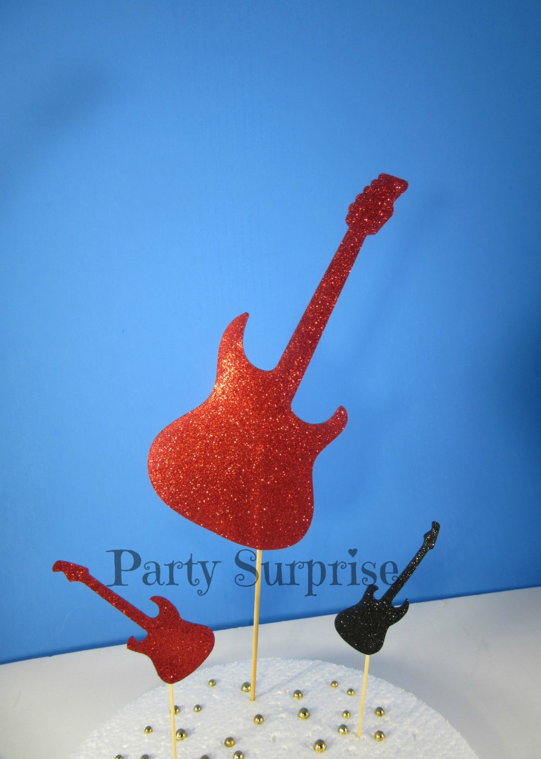 Red Glitter Guitar Cake Topper, Rock Band Party Decoration - Etsy