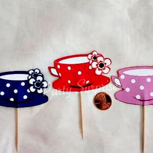 Tea Pot Cake Cupcake Toppers Custom Hand Made Tea Party Garden - Etsy