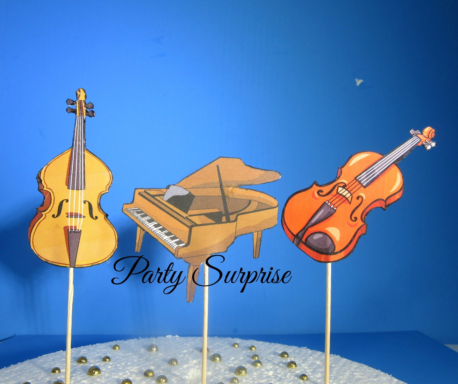 Music Cupcake Toppers Violin Cello Piano Black Glitter Cake | Etsy