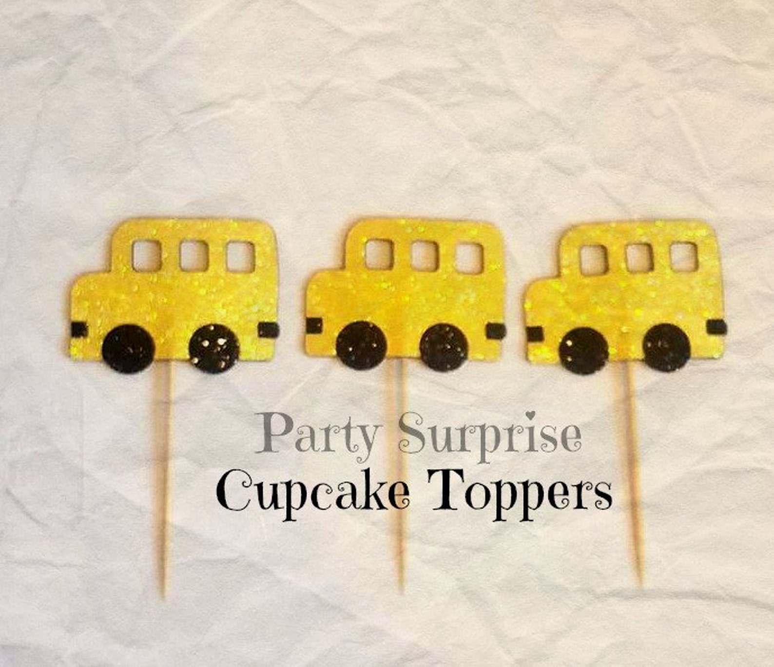 School Bus Cupcake Toppers Glitter Yellow and Black Cake - Etsy