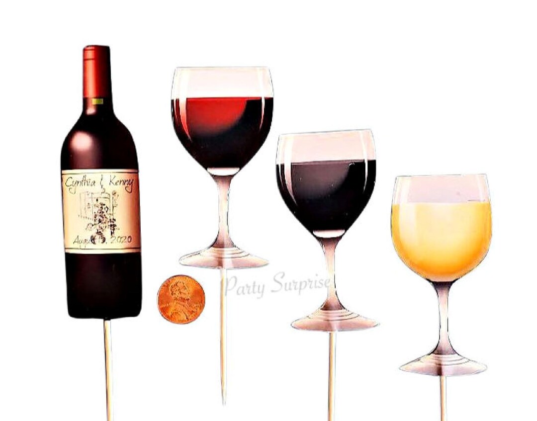 Wine Cupcake Toppers Personalize Wine Bottle Topper Wine Glasses Custom ...