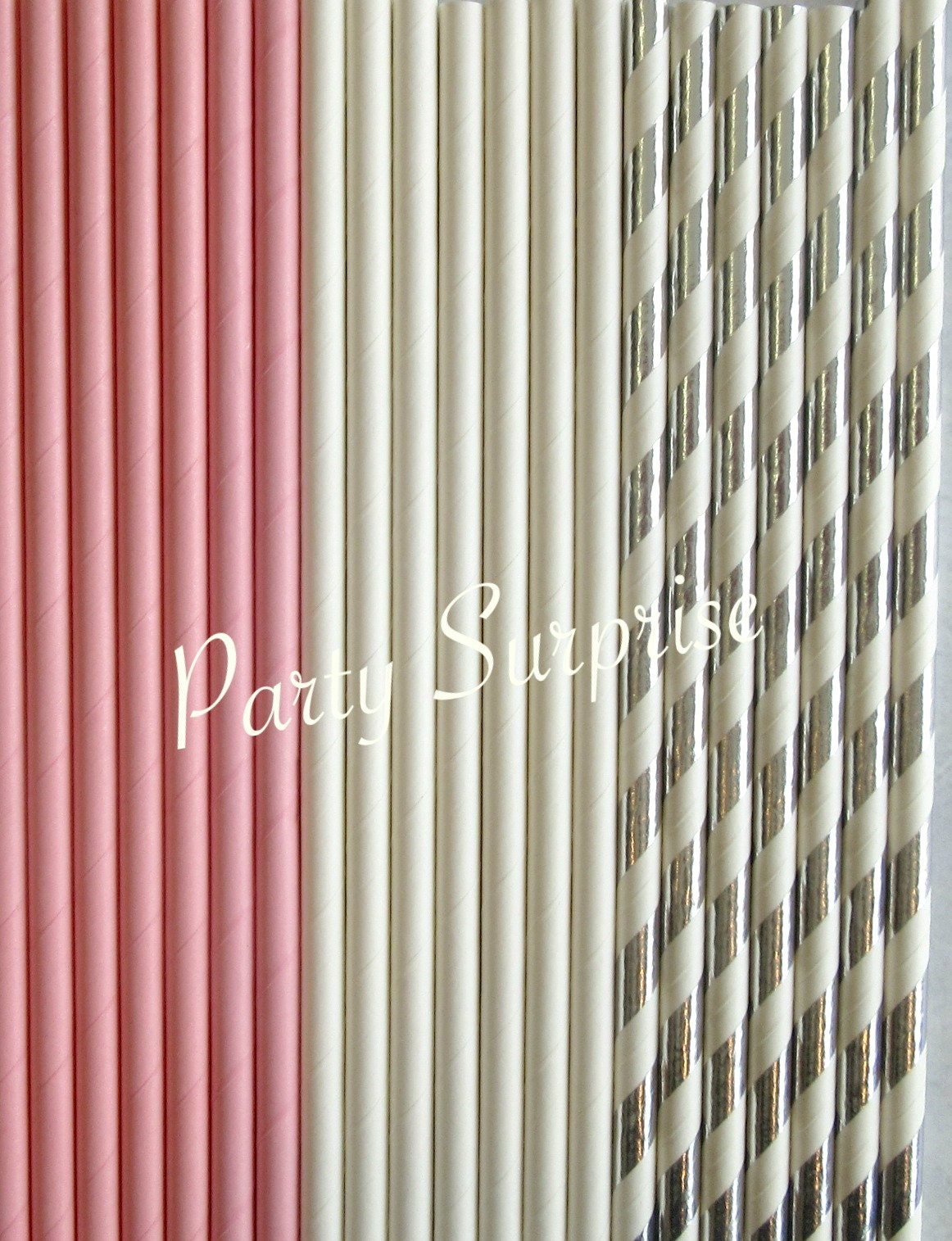 Pink Straws Solid White Straws Silver foil Stripe Straws | Etsy