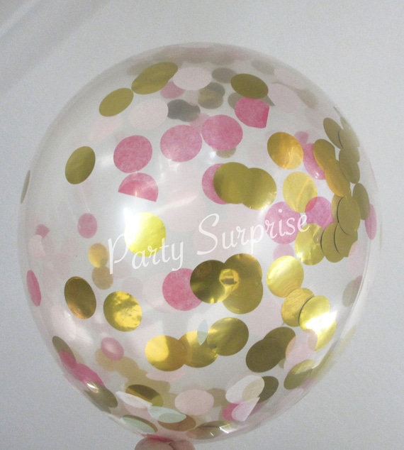 Confetti Balloon filled with Metallic Gold, Blush, and Pink Circle ...