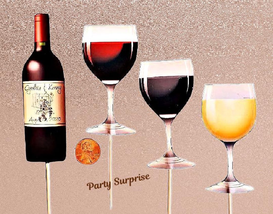 Personalized Wine Glass Cupcake Toppers, Wedding Bridal Shower Decor - Etsy