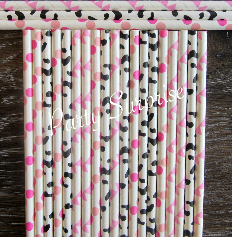 Cow Straws Farm Girl Party Straws Cow Print Straws Pink Straws | Etsy