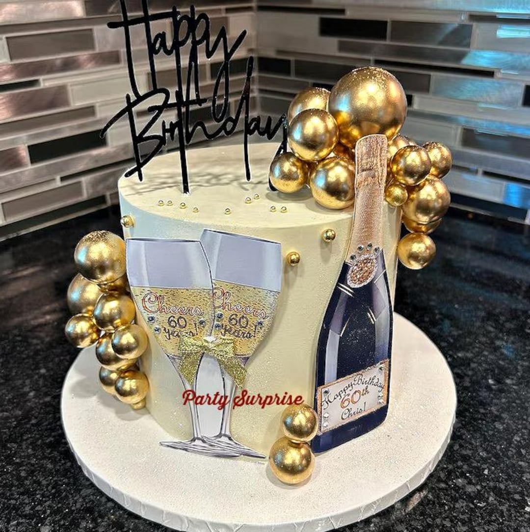 Champagne Bottle & Glasses Cake Topper - Personalized Bridal Shower ...