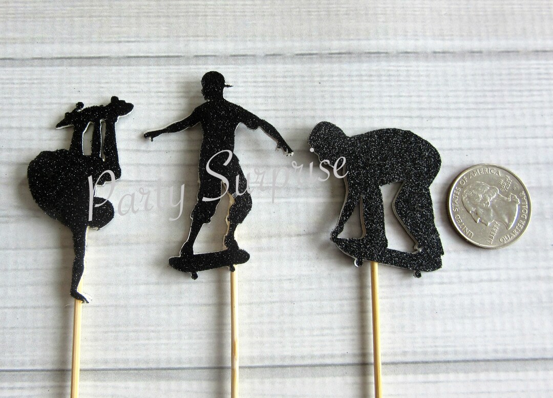 Skateboarders Cupcake Toppers Black Toppers Boy Men Birthday Party ...