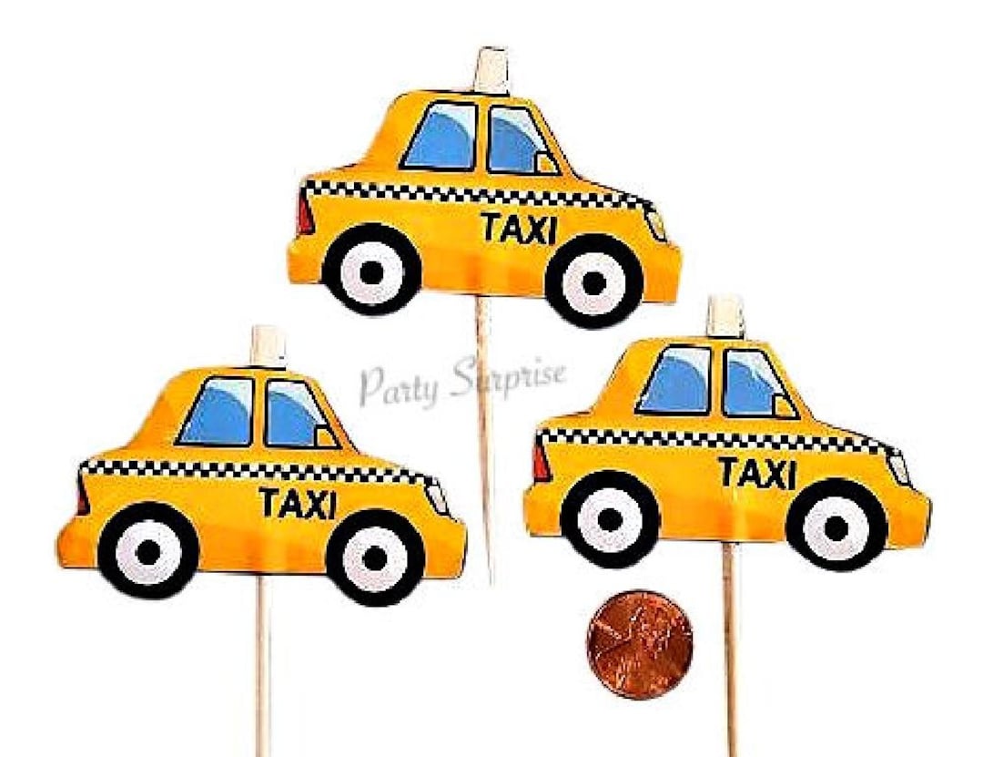 Taxi Cab Cupcake Cake Toppers Banner Yellow Taxi NYC Party Custom Made ...
