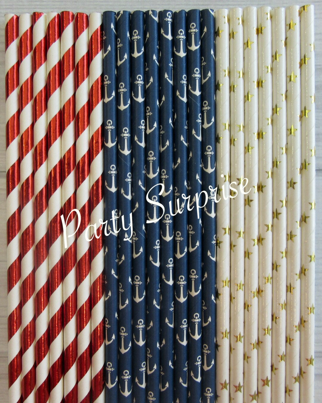 Anchor Straw Mix Nautical Patriotic Party Straws Anchor Straws Red ...