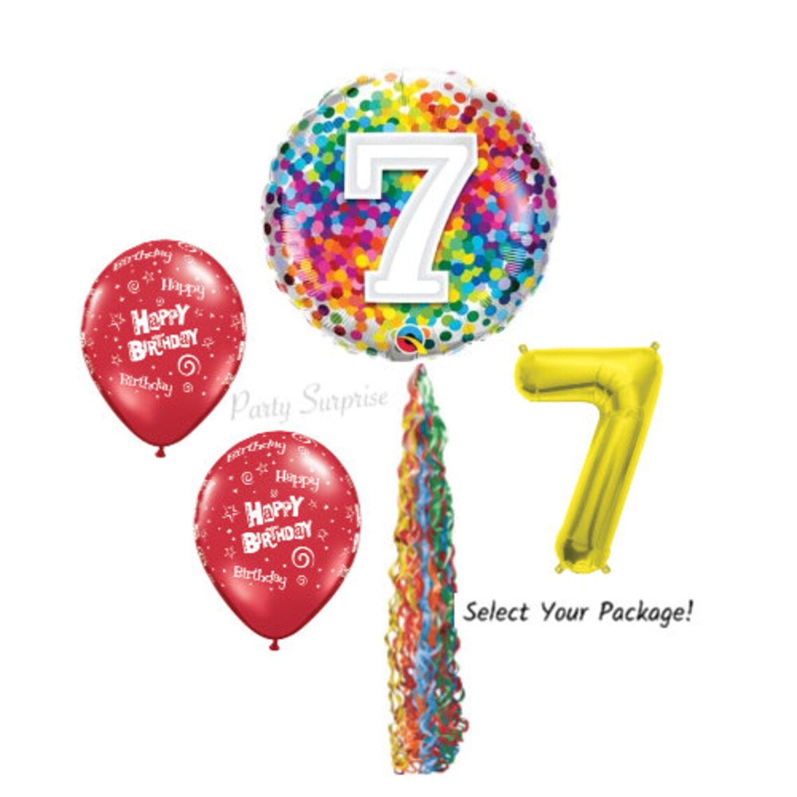 7th Birthday Balloons Mylar Foil 7 balloon Happy Birthday | Etsy