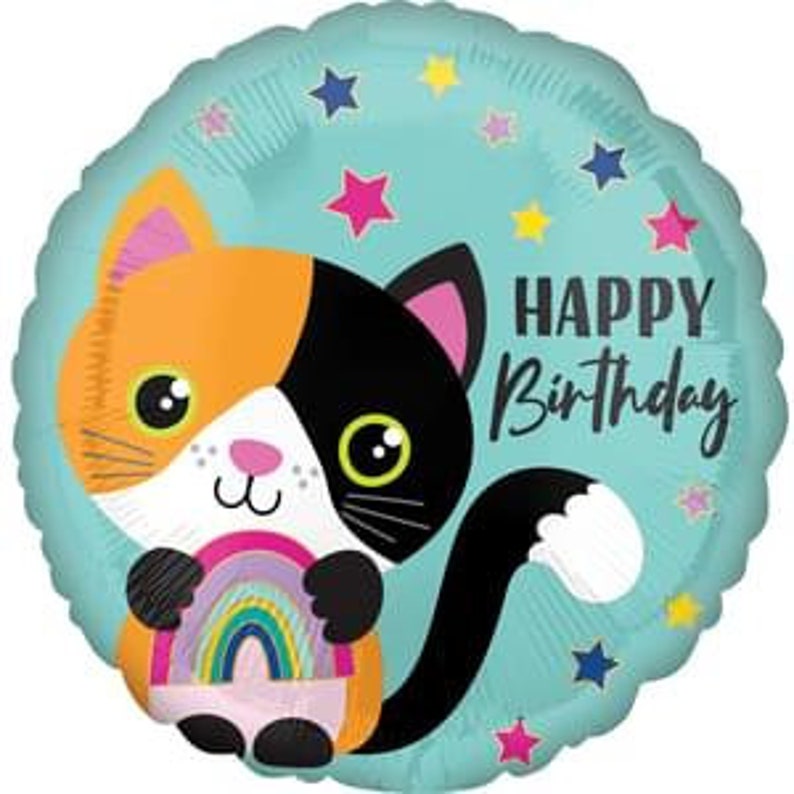 Cat Happy Birthday Balloon Pkg Calico Cat Caticorn Paw Print - Etsy