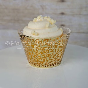 Gold Cupcake Wrapper Metallic Gold Foil Lace Filigree Wedding Birthday ...