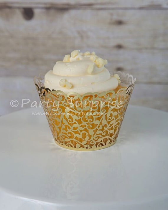 Gold Cupcake Wrapper Metallic Gold Foil Lace Filigree Wedding Birthday Shower Party Cupcake Wrappers Etsy UK