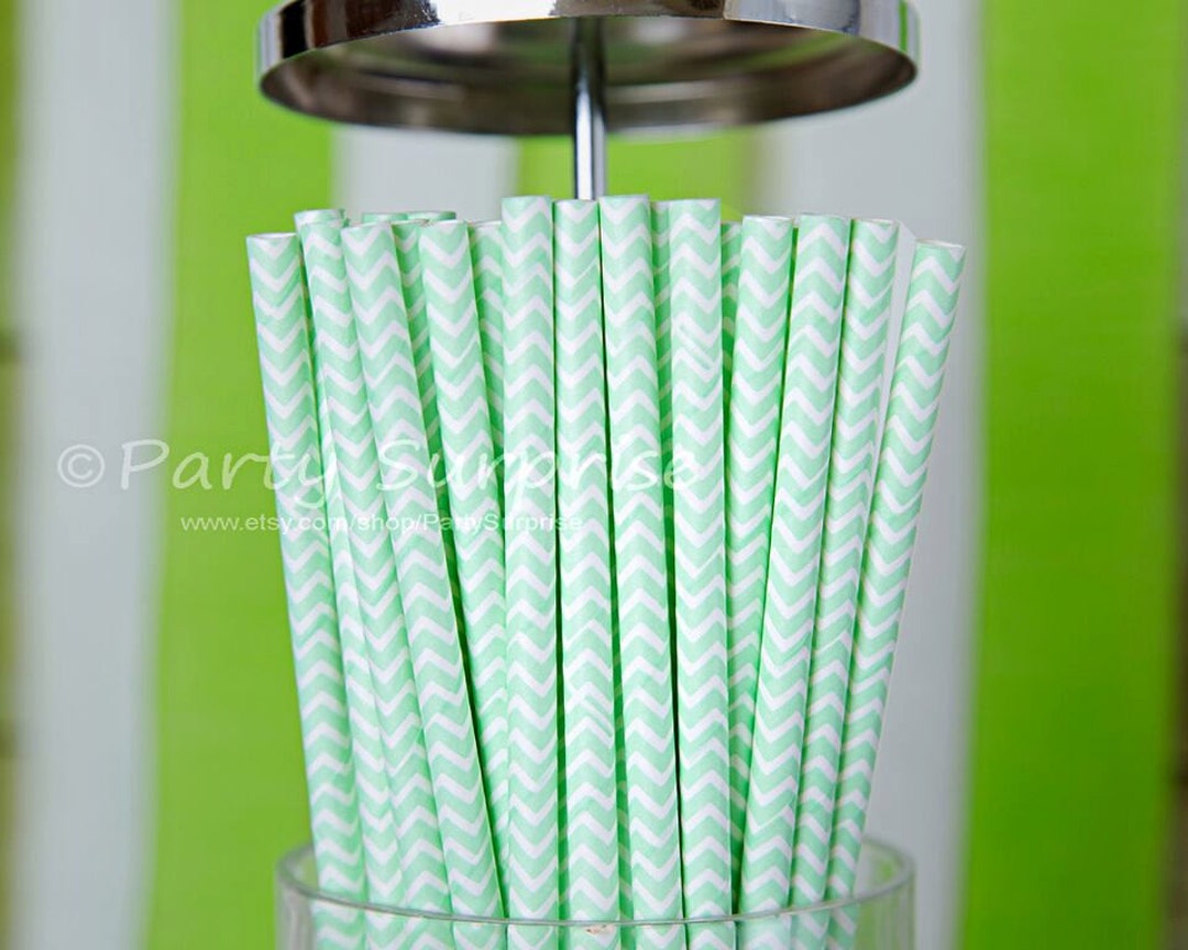 Mint Green Straws Chevron Straws, Mint Wedding Paper Straw,chevron ...