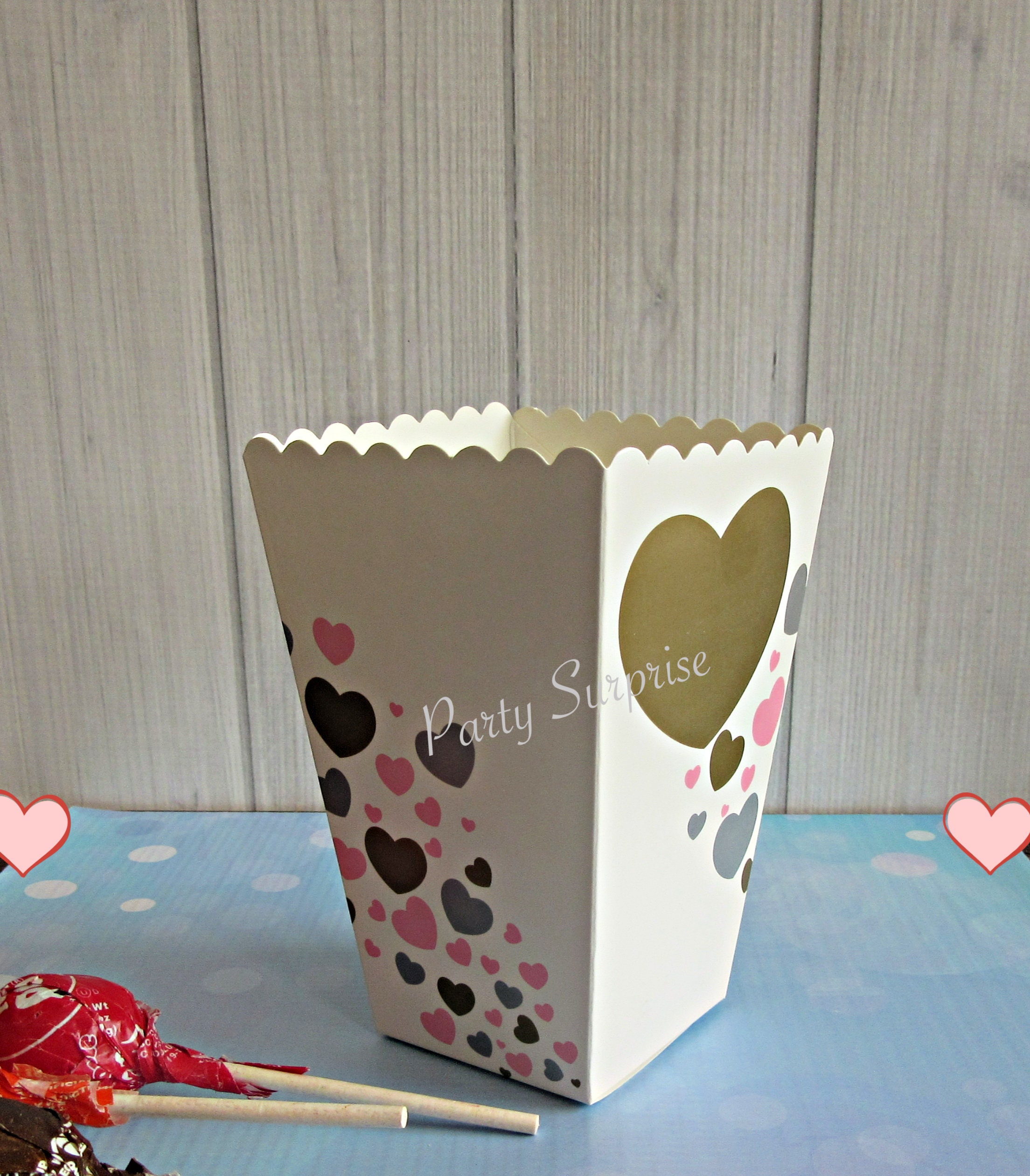 Popcorn Boxes White Pastel Pink Blue with Gold Hearts Baby | Etsy