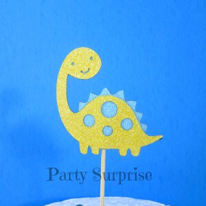 Dinosaur Cupcake Toppers Blue and Yellow Dinosaurs Kids Party Baby Boys ...