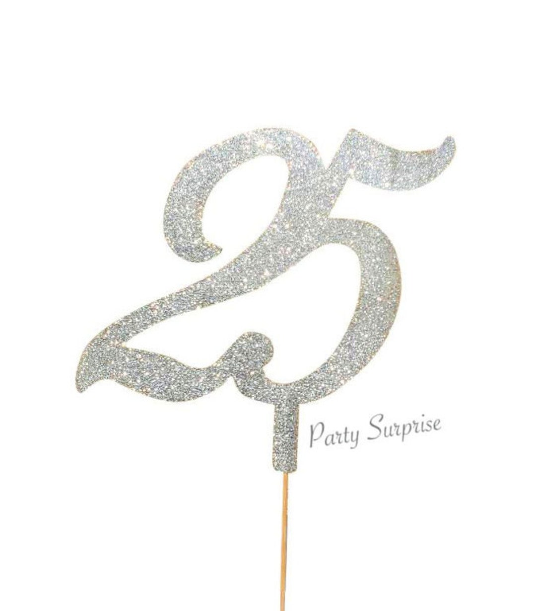 25th Cake Topper Silver Glitter 25th Birthday 25th Anniversary Party ...