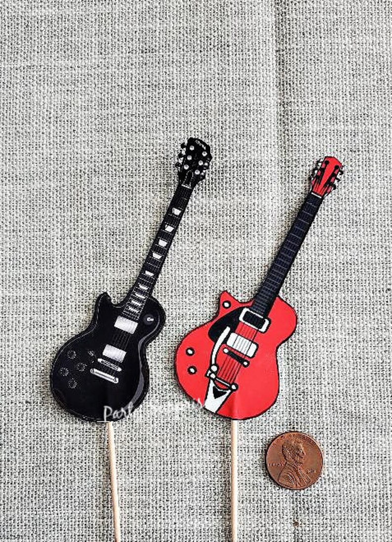Guitar Cupcake Toppers Electric Guitar Rock N Roll Music Party - Etsy