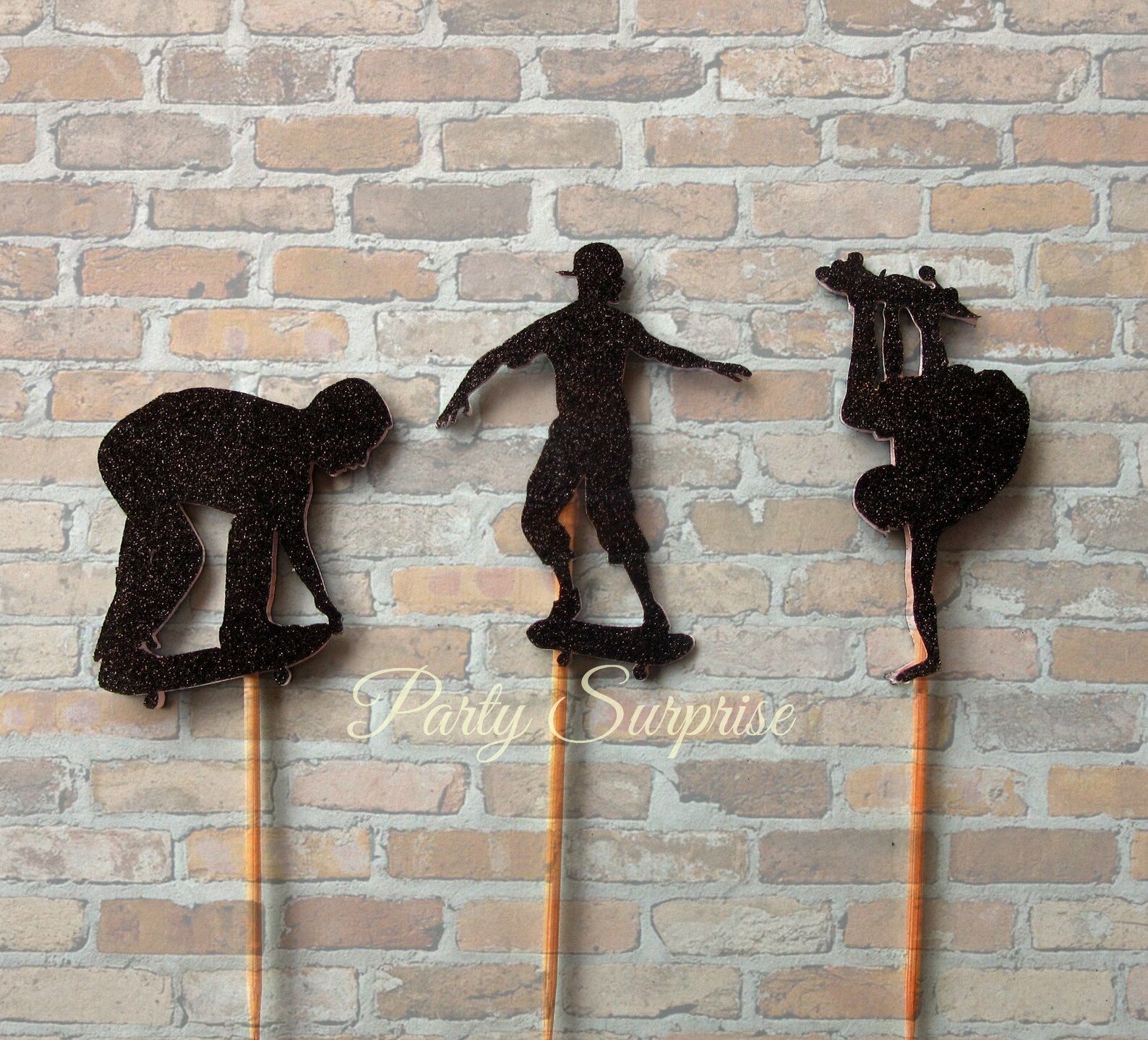 Skateboarders Cupcake Toppers Black Toppers Boy Men Birthday Party ...