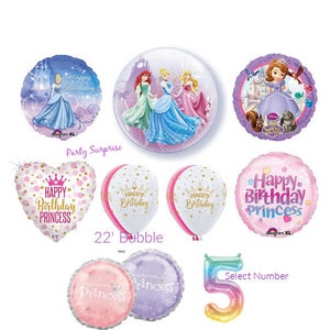 Princess Balloon Bouquet Package With Rainbow Number Balloon Variety ...