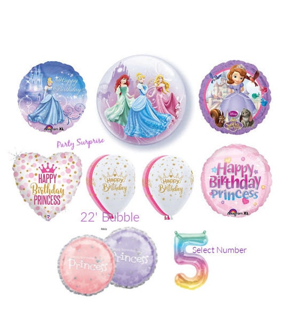 Princess Balloon Bouquet Package with Rainbow Number Balloon Variety ...