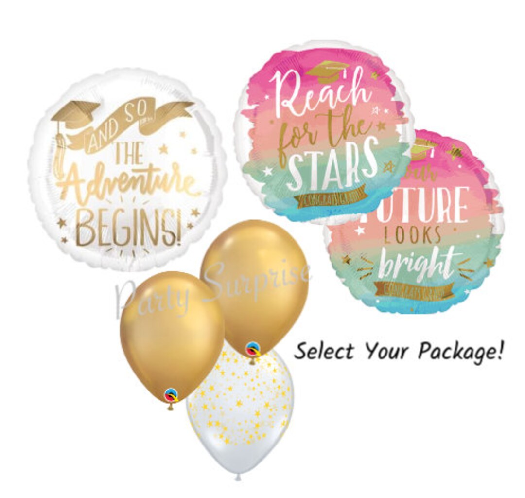 Graduation Balloon Package White and Gold Graduation Mylar and Latex ...