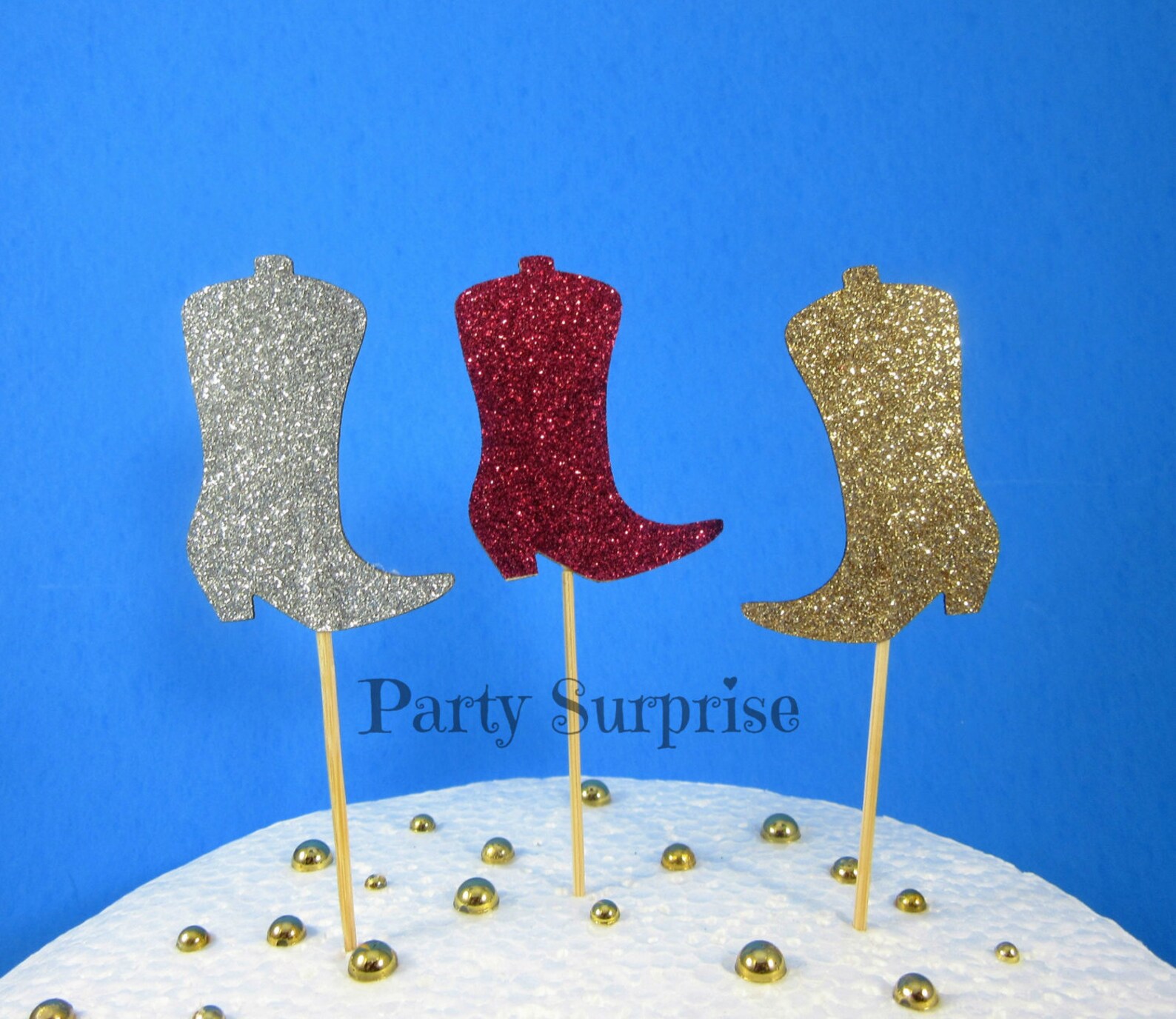 Cowboy Boots Cupcake Toppers Hot Pink and Gold Glitter Boots Toppers ...