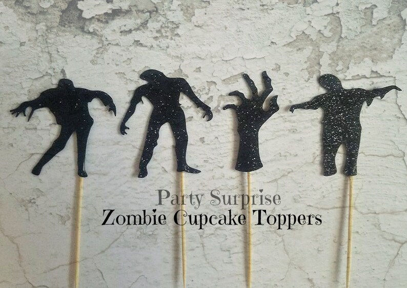 Zombie Cupcake Toppers Zombie Party Decorations Black Glitter | Etsy