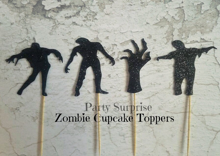 Zombie Cupcake Toppers Zombie Party Decorations Black Glitter | Etsy