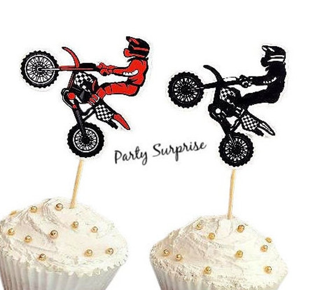 Motocross Cupcake Cake Toppers Banner Custom Hand Made Motorbike ...