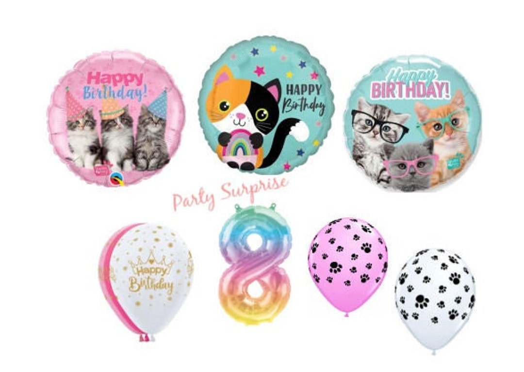 Cat Birthday Balloon Pawty Set - Kitten Party Decorations, Made in USA ...