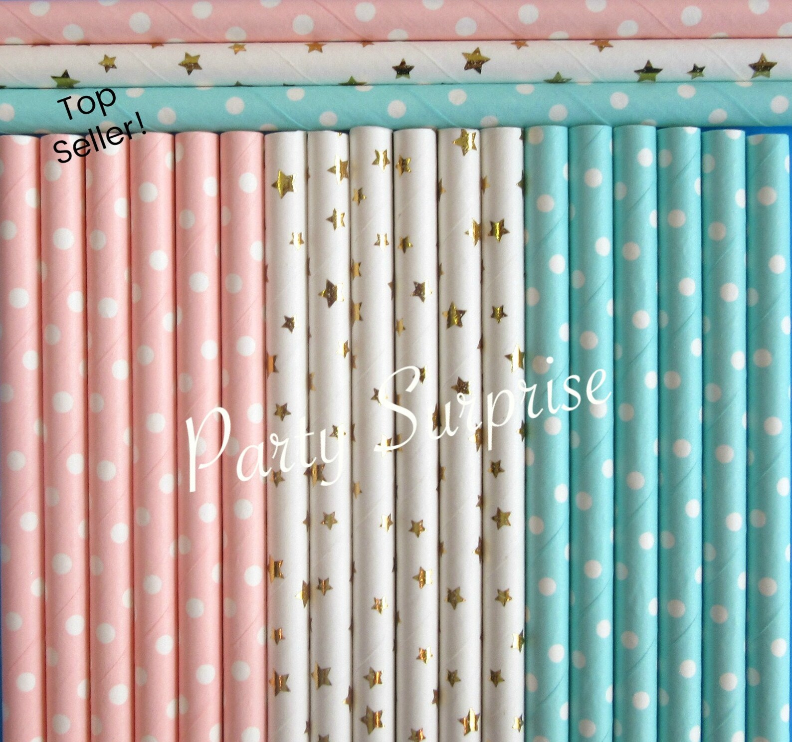 Pink and Blue Teal Straws Gold Foil Straws Striped Straws | Etsy