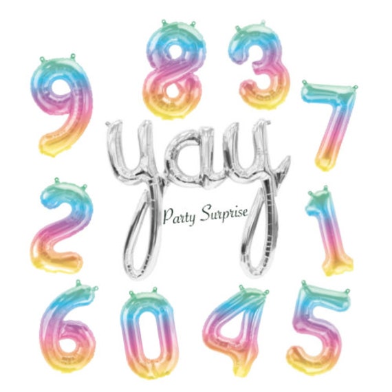 Number Balloons Rainbow Select Your Number, YAY Script Mylar Balloon ...