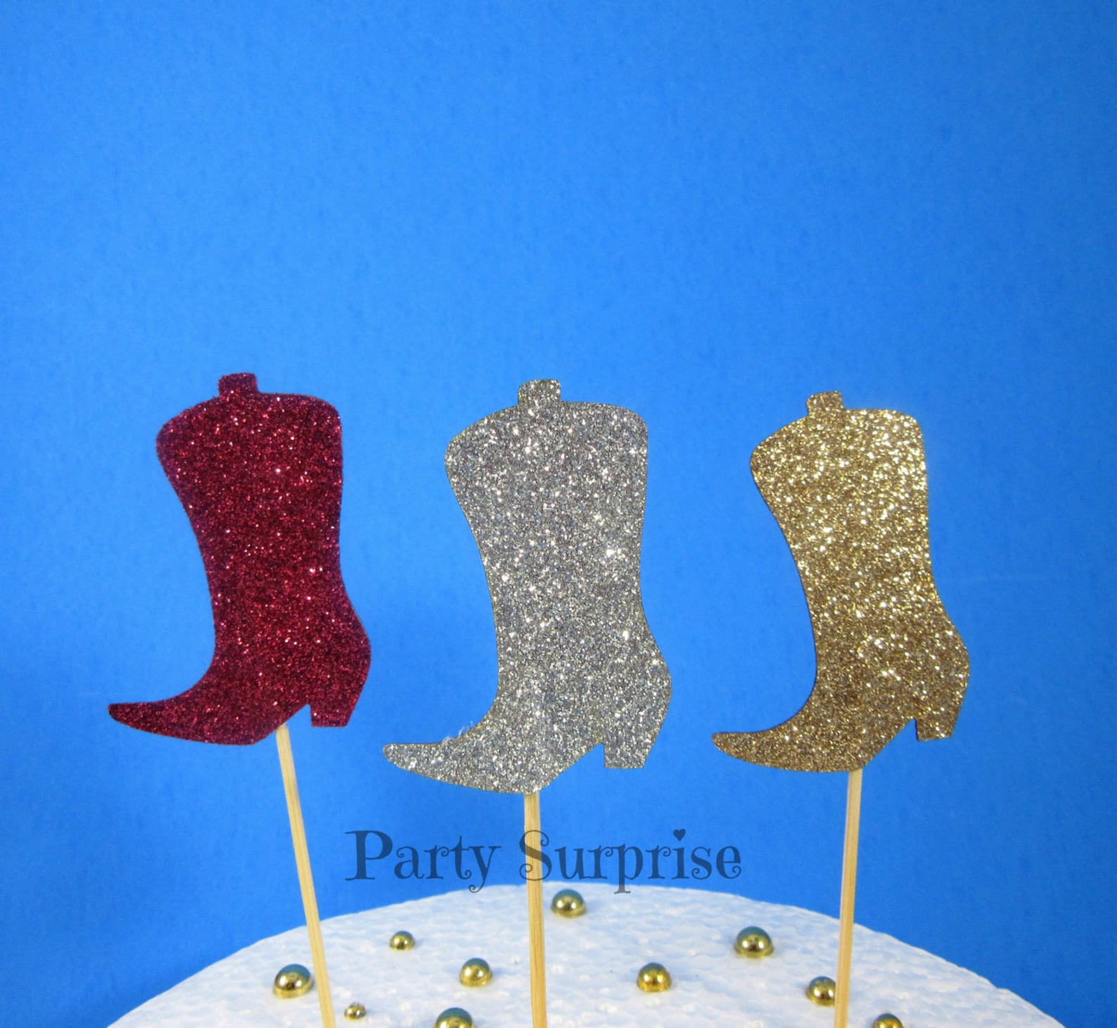 Cowboy Boots Cupcake Toppers Hot Pink and Gold Glitter Boots Toppers ...